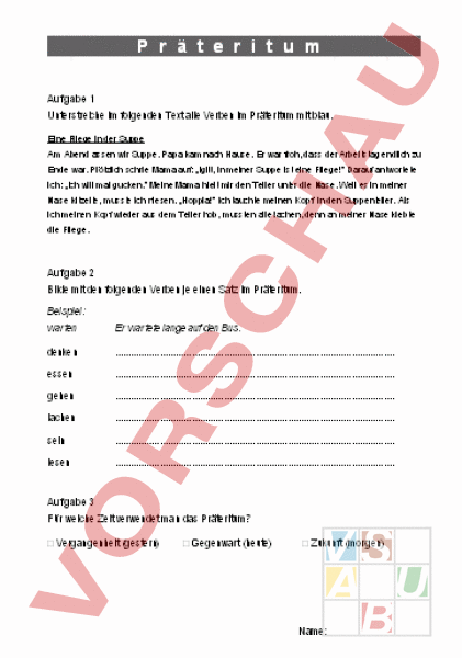 Arbeitsblatt: Präteritum_Kurztest - Deutsch - Grammatik
