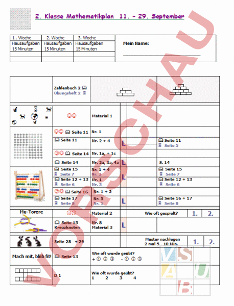 Arbeitsblatt: Mathe-Plan - Mathematik - Gemischte Themen