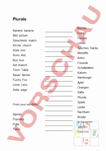 Arbeitsblatt: Plurals - Englisch - Grammatik