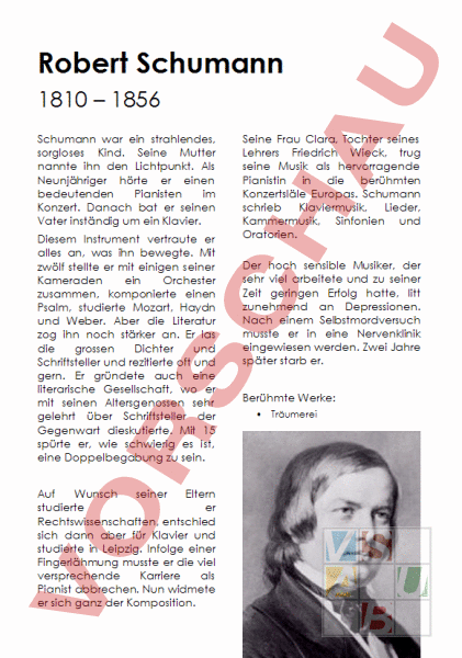 Arbeitsblatt: Schumann - Musik - Musikgschichte