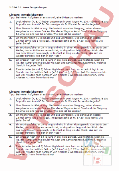 Arbeitsblatt: Textgleichungen Linear - Mathematik - Gleichungen ...