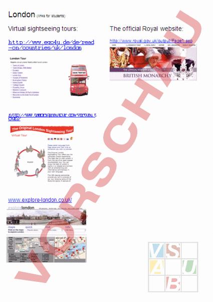 Arbeitsblatt: Links zur virtuellen Tour durch London - Englisch ...