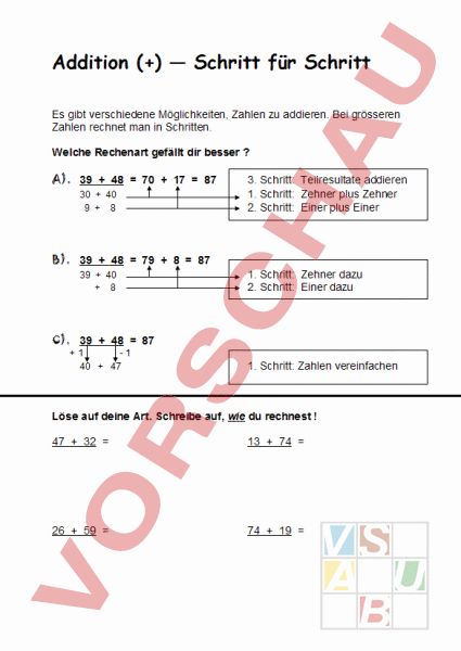 Arbeitsblatt: Addieren in Schritten - Mathematik - Addition