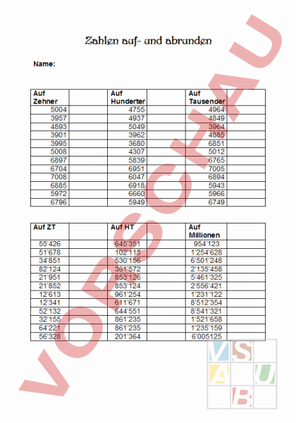 Arbeitsblatt: Zahlen auf-und abrunden - Mathematik - Gemischte Themen