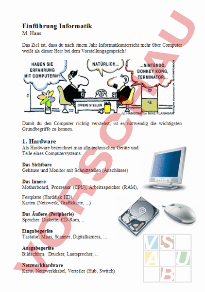 Arbeitsblatt: Einführung Informatik - Informatik - Gemischte Themen