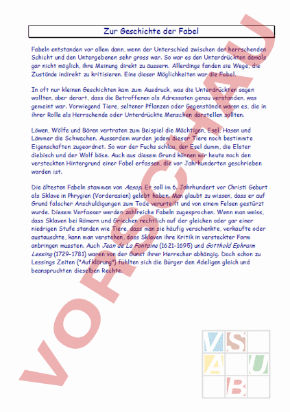 Arbeitsblatt: Fabeln - Deutsch - Anderes Thema