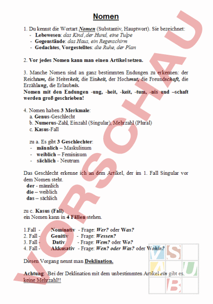 Arbeitsblatt: Nomen - Deutsch - Grammatik