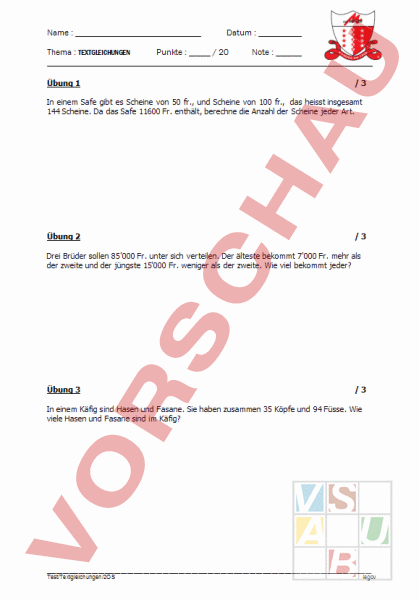 Arbeitsblatt: Test/Textgleichungen - Mathematik - Gleichungen ...