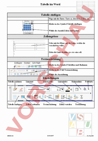 Arbeitsblatt: tabelle im word - Informatik - Textverarbeitung