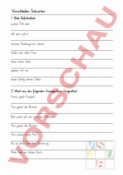 Arbeitsblatt: Satzarten - Deutsch - Grammatik