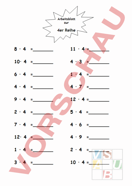 Arbeitsblatt: Arbeitsblatt 4er Reihe - Mathematik - Multiplikation