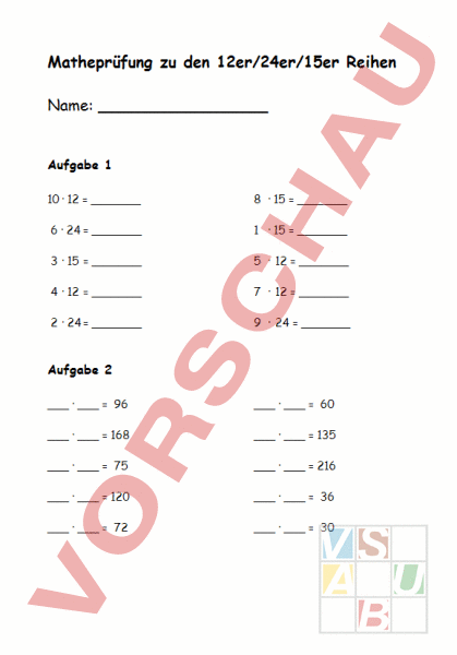 Arbeitsblatt: Mathetest - Mathematik - Multiplikation
