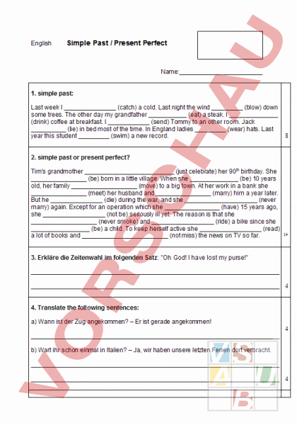 Arbeitsblatt: simple past / present perfect - Englisch - Grammatik