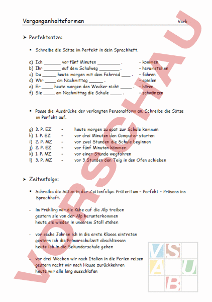 Arbeitsblatt: Perfekt - Deutsch - Grammatik