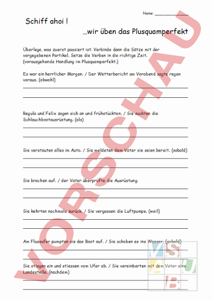 Arbeitsblatt: Plusquamperfekt - Deutsch - Grammatik