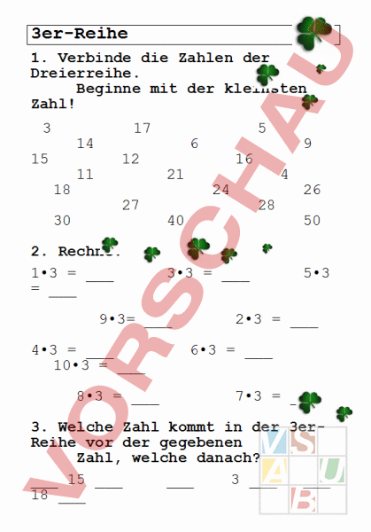 Arbeitsblatt: 3er-Reihe - Mathematik - Multiplikation