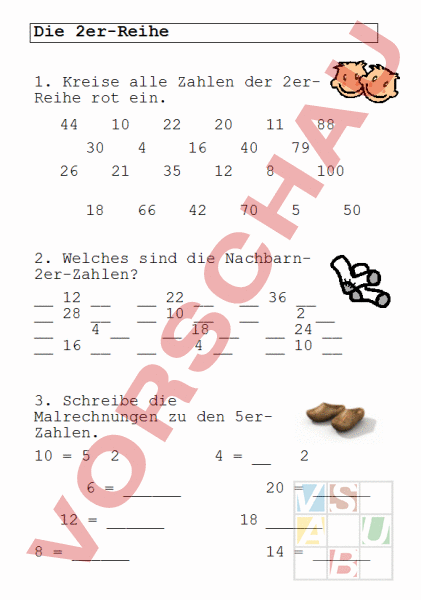 Arbeitsblatt: 2er-Reihe - Mathematik - Multiplikation