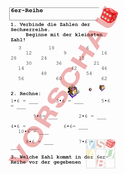 Arbeitsblatt: 6er-Reihe - Mathematik - Multiplikation
