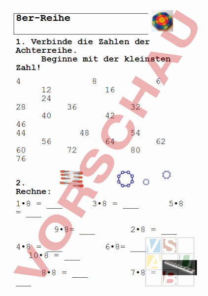 Arbeitsblatt: 8er-Reihe - Mathematik - Multiplikation