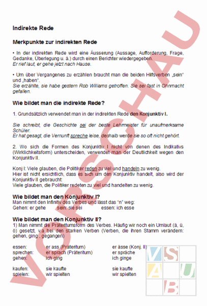 Arbeitsblatt: indirekte Rede - Deutsch - Grammatik