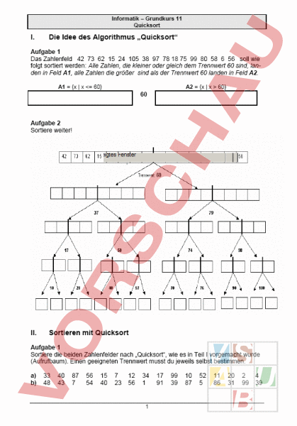 Arbeitsblatt: Quicksort (Arbeitsblatt) - Informatik - Programmieren Arbeitsblatt: Quicksort (Arbeitsblatt) - Informatik - Programmieren