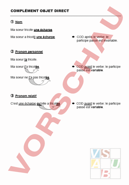 Arbeitsblatt: Complément objet direct - Französisch - Grammatik