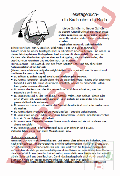 Arbeitsblatt: Anleitung_Lesetagebuch - Deutsch - Leseförderung / Literatur