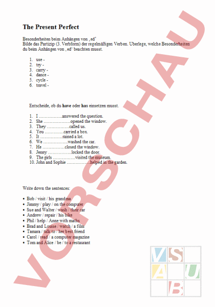 Arbeitsblatt: Present Perfect - Englisch - Grammatik
