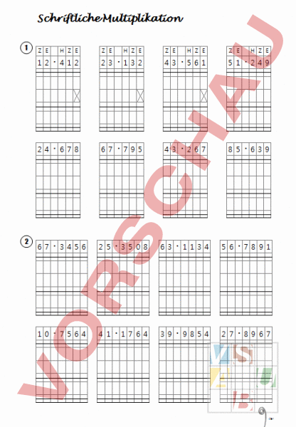 Arbeitsblatt: Schriftliche Multiplikation mit zweistelligem 1. Faktor ...