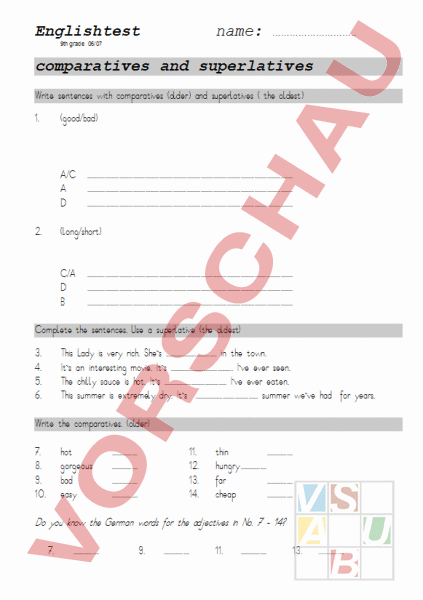Arbeitsblatt: comparatives and superlatives - Englisch - Grammatik