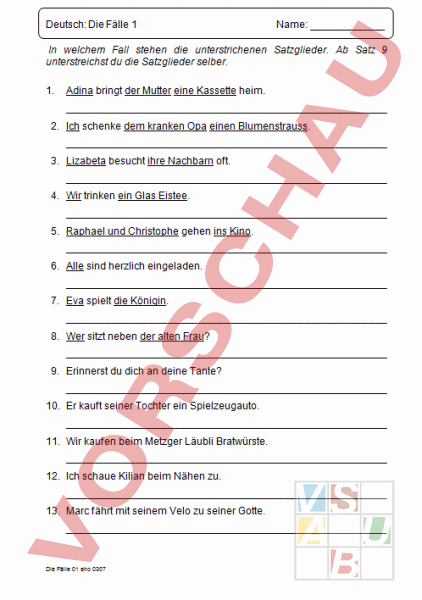 Arbeitsblatt: Fälle 01 - Deutsch - Grammatik