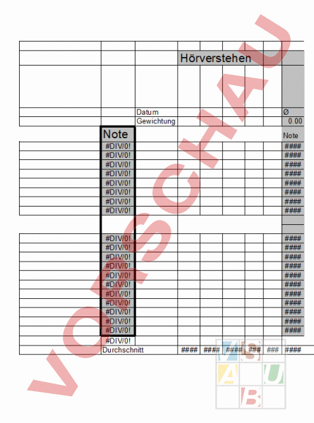 Arbeitsblatt: Notentabelle Sprache - Administration / Methodik ...