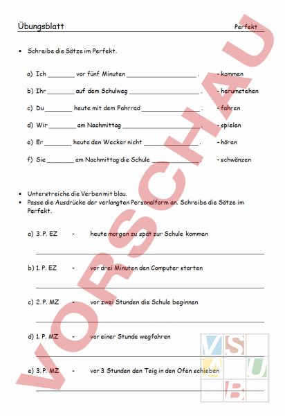 Arbeitsblatt: Perfekt - Deutsch - Grammatik