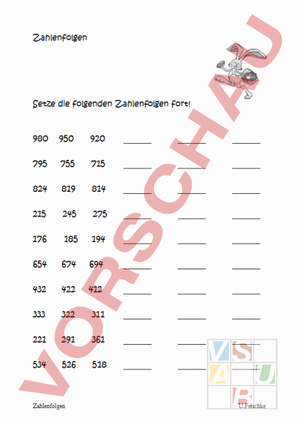 Arbeitsblatt: Zahlenfolgen - Mathematik - Addition