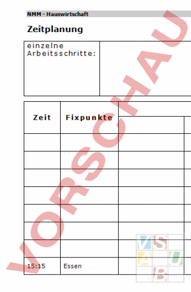 Arbeitsblatt: Zeitplanung Nahrungszubereitung - Wirtschaft, Arbeit ...