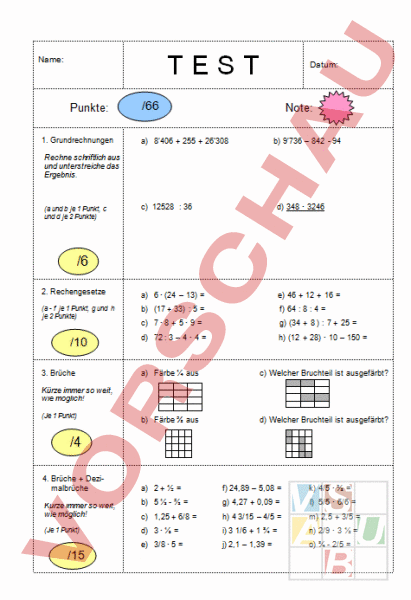 Arbeitsblatt: Test - versch. Themen - Mathematik - Gemischte Themen