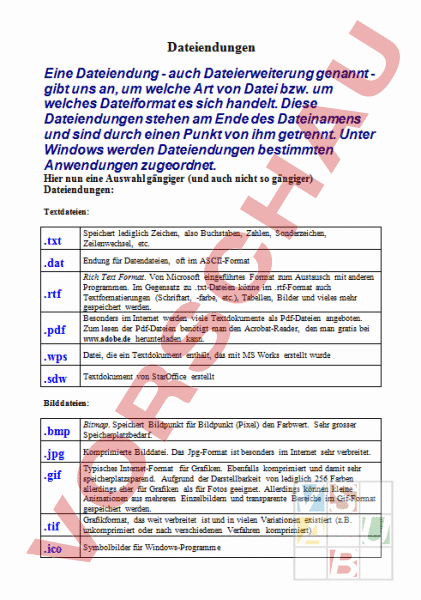 Arbeitsblatt: Datei-Kennungen - Informatik - Anderes Thema Arbeitsblatt: Datei-Kennungen - Informatik - Anderes Thema