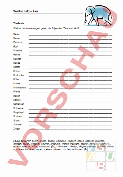 Arbeitsblatt: Tiere - Deutsch - Wortschatz