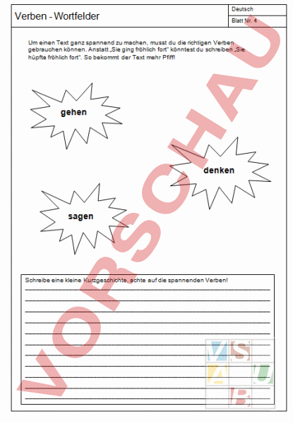 Arbeitsblatt: Wortfelder - Deutsch - Wortschatz