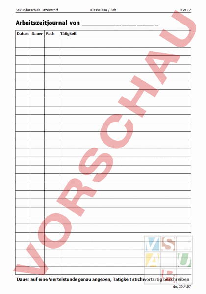 Arbeitsblatt: Arbeitszeitjournal - Administration / Methodik - Hilfen