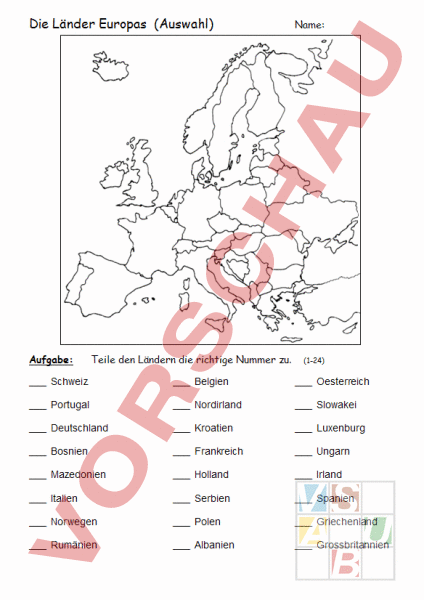 Arbeitsblatt: Europa Länder - Geographie - Europa