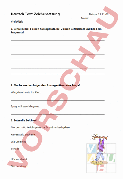 Arbeitsblatt: Zeichensetzung Test - Deutsch - Erstlesen