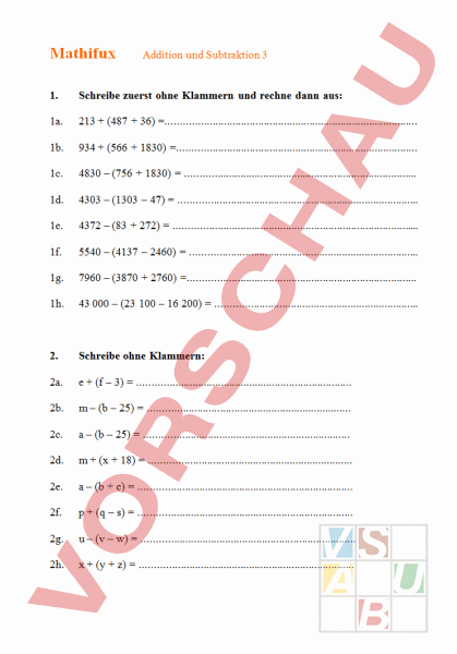 Arbeitsblatt: Addition und Subtraktion 3 - Mathematik - Addition