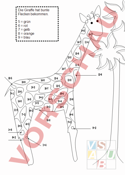 Arbeitsblatt: Giraffe - Mathematik - Addition