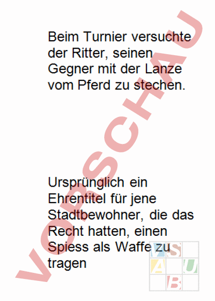 Arbeitsblatt: Redewendungen aus der Ritterzeit - Geschichte - Mittelalter