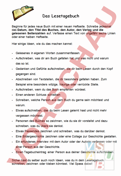 Arbeitsblatt: Anleitung für ein Lesetagebuch - Deutsch - Leseförderung ...