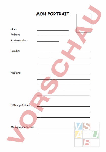 Arbeitsblatt: Mon Portrait - Französisch - Anderes Thema