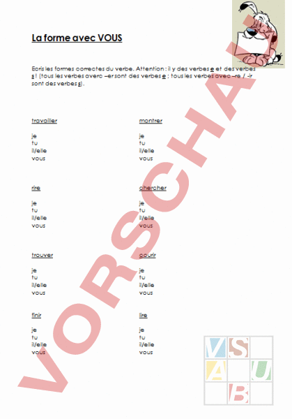 Arbeitsblatt: La forme avec VOUS - Französisch - Grammatik