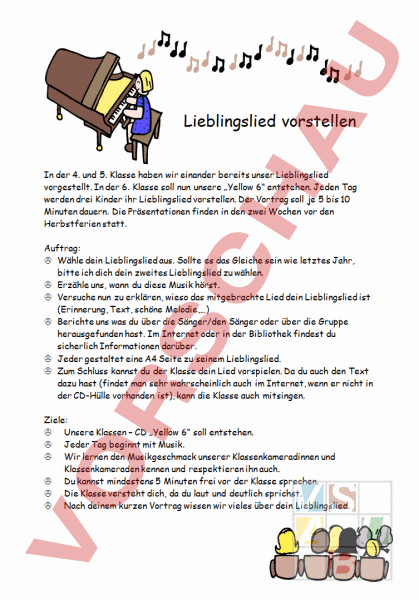 Arbeitsblatt: Lieblingslied vorstellen - Musik - Singen / Lieder