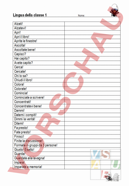 Arbeitsblatt: Lingua della classe - Italienisch - Wortschatz